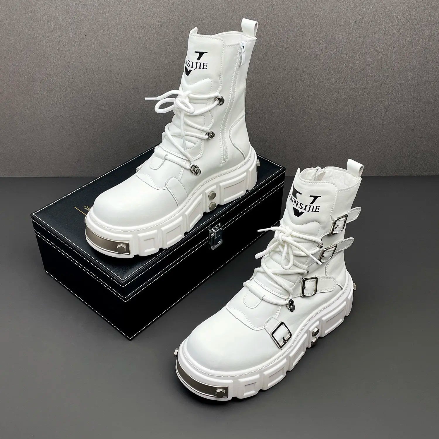 Split Leather Punk-Style Motorcycle Boots