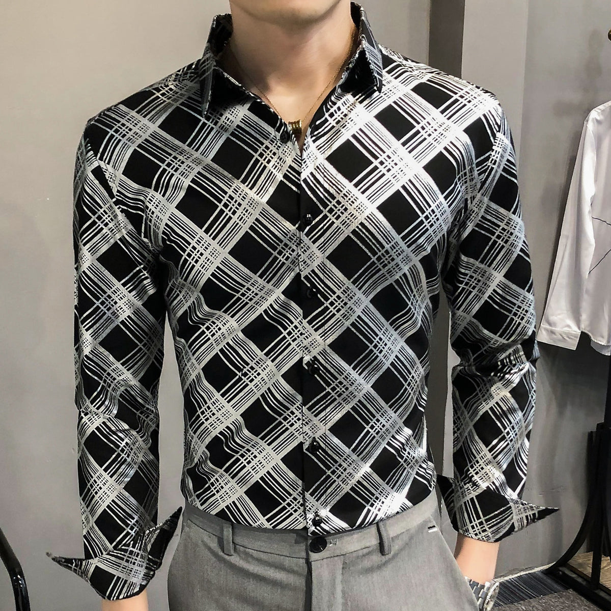 Diagonal Lattice Printed Long-Sleeved Shirts – FanFreakz
