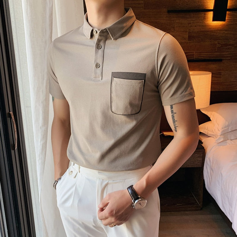 Overlapping Pocket Color Style Polo Shirt