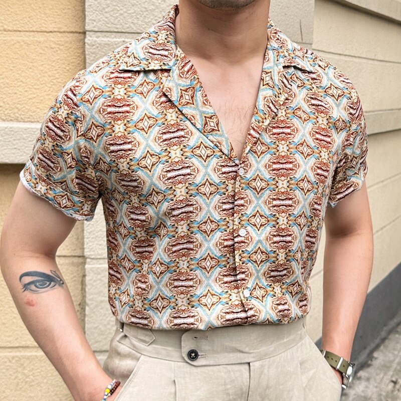 Geometric Pattern Printed Short Sleeve Shirt