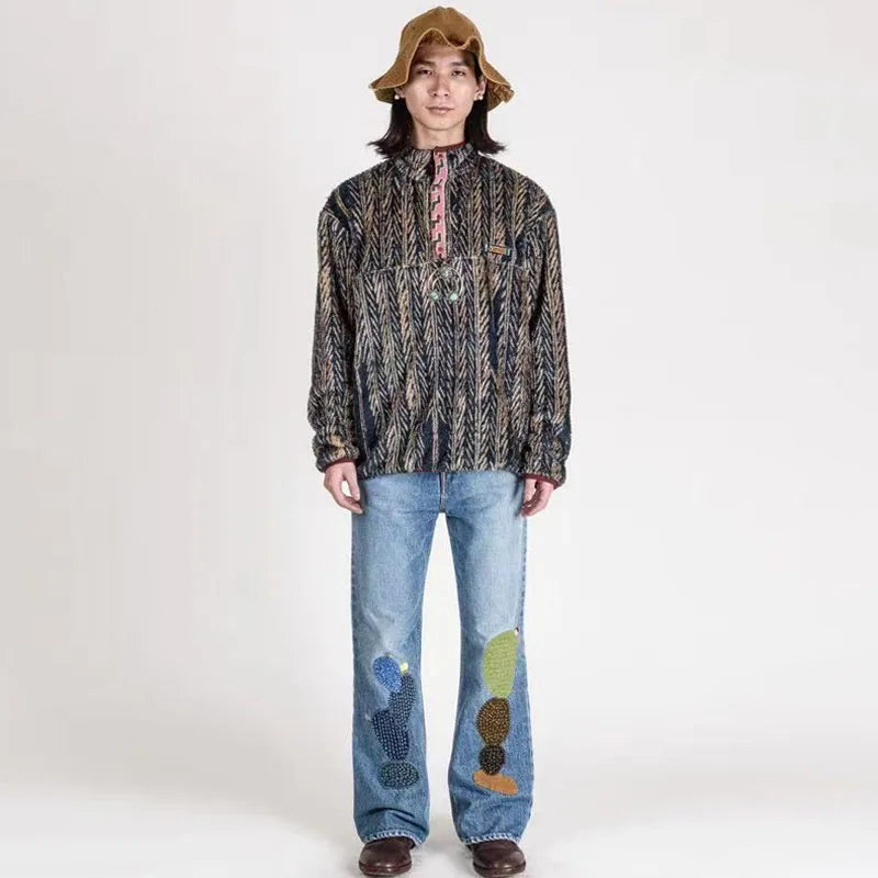 Patchwork Embroidery Boot Cut Jeans