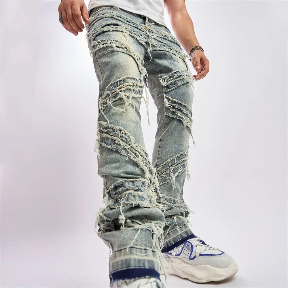 Vintage Stylish Loose Ripped Patch Jeans – FanFreakz