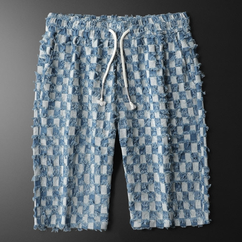Tufted Blue Checkered Shorts