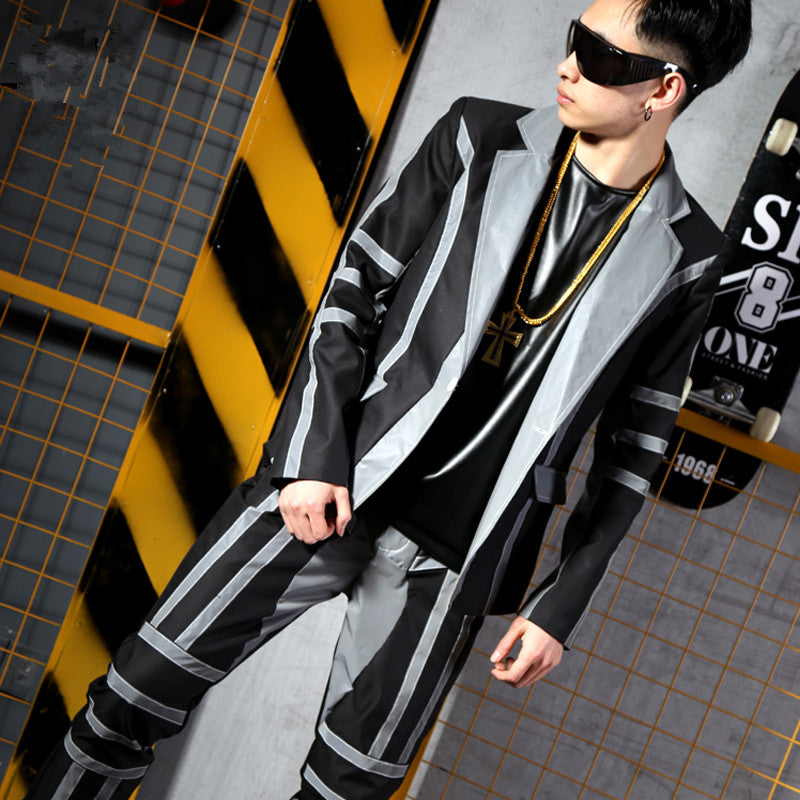 Fluorescent Grey Reflection of Light Men Hip Hop Suit for DJ or Stage ...
